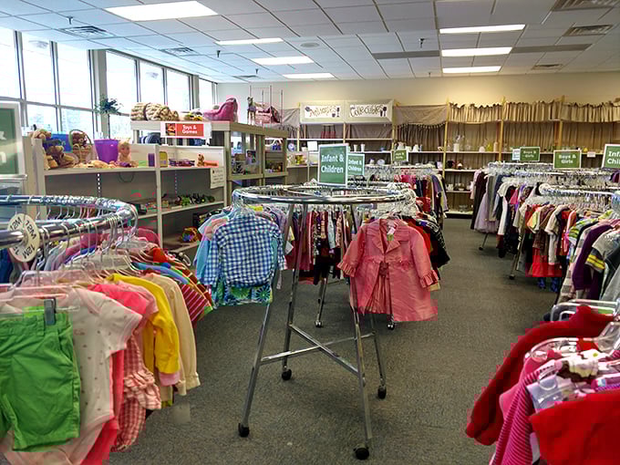 The children's section offers barely-worn miniature fashion, perfect for parents who've discovered how quickly kids outgrow their wardrobes.