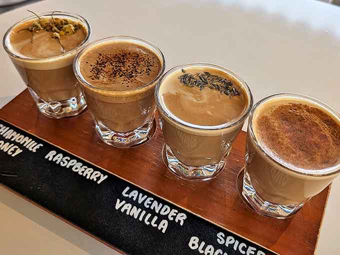 Can't decide? The coffee flight offers a tasting journey through different flavor profiles – chamomile raspberry to spiced vanilla.