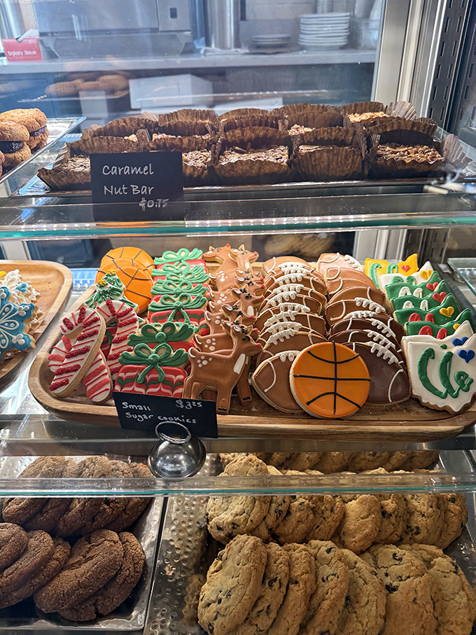 The cookie display showcases both classics and seasonal specialties, each one promising that perfect balance of crisp edges and chewy centers.