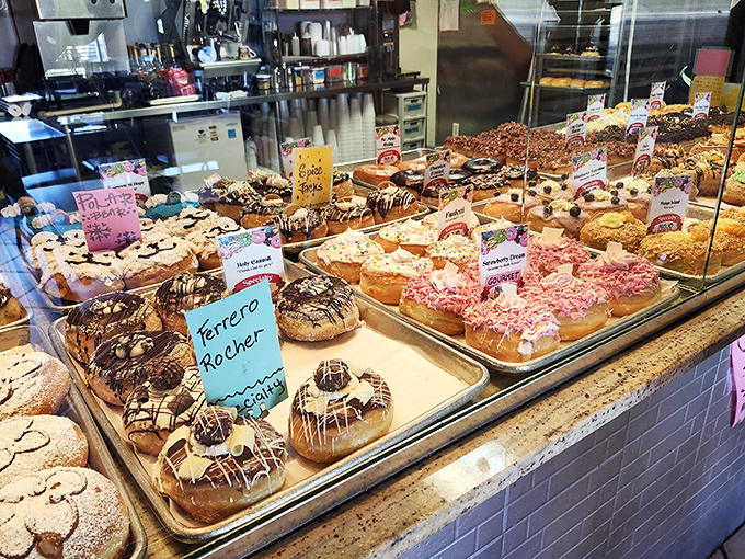 Donut display case or art gallery? At Mojo, the line blurs as each creation competes to be more visually stunning than its neighbors.