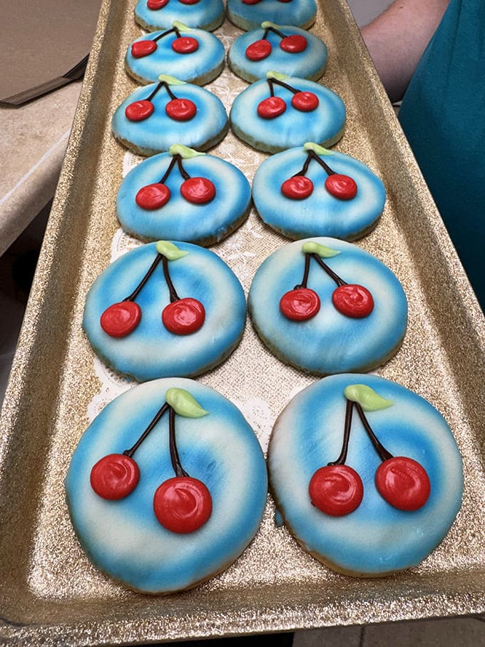 These cherry-topped sugar cookies in robin's egg blue are almost too pretty to eat, but let's be real, that moment of hesitation lasts about three seconds.