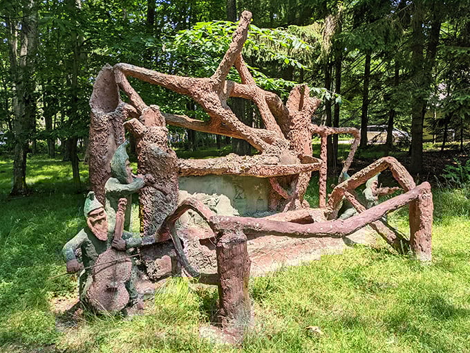 These musical gnomes seem ready to strike up a woodland symphony, their instruments forever poised for the next eternal note.