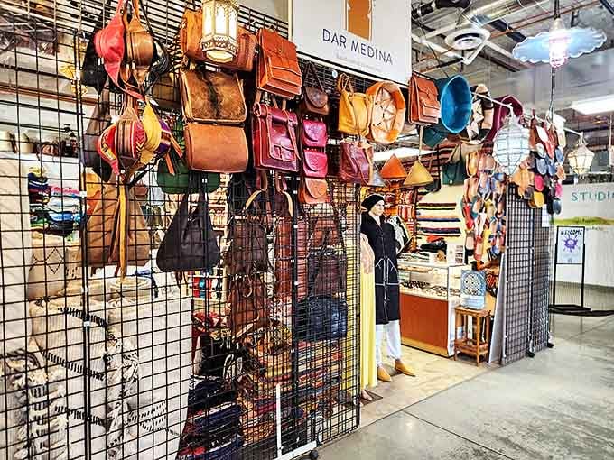Handcrafted leather bags and colorful textiles tell stories of distant lands through the universal language of beautiful craftsmanship.