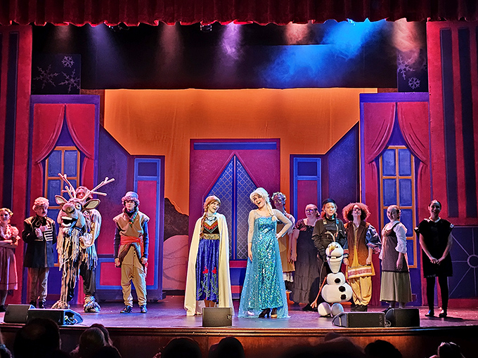 A colorful Frozen-inspired performance brings beloved characters to life, proving this historic venue embraces contemporary entertainment alongside classic productions.