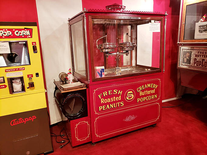 A crimson beauty promising "Fresh Roasted Peanuts" and "Creamery Buttered Popcorn." This vintage machine didn't just make snacks&mdash;it created moments of pure joy.