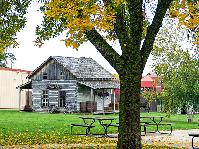 This preserved log cabin whispers stories of pioneer days, standing as a humble reminder of the determination that built this lake country community.