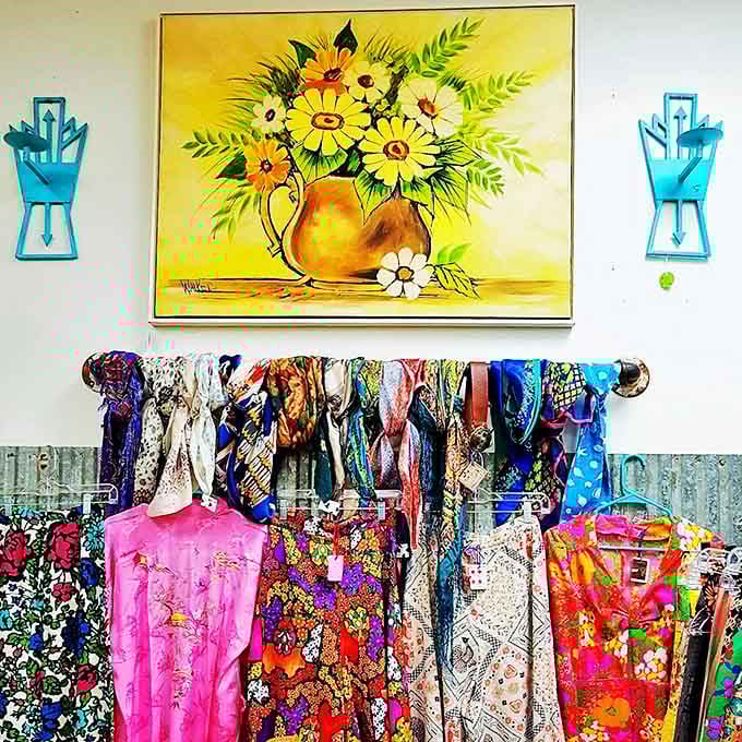 A kaleidoscope of vintage scarves and clothing that would make your grandmother say, "I should have never thrown mine out!"