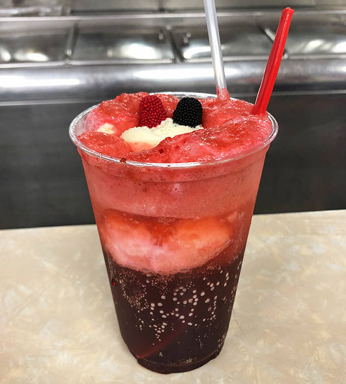 This isn't just a slushie float &ndash; it's a layered masterpiece of flavor that promises brain freeze has never looked this good.