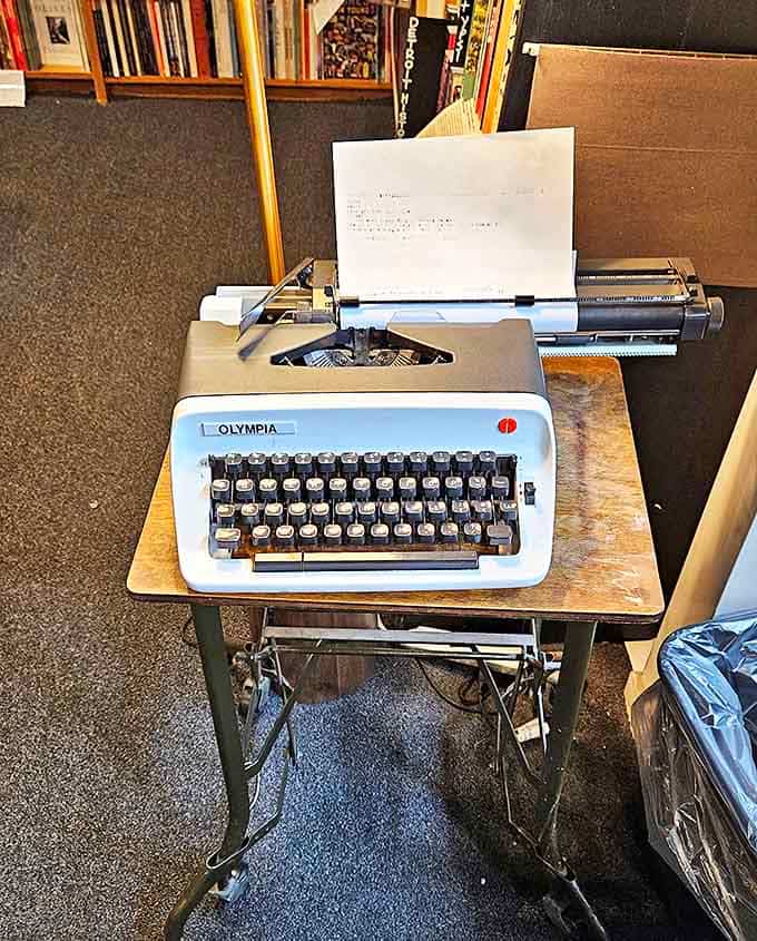 An Olympia typewriter awaits visitor contributions &ndash; the analog version of a comments section, but with significantly better spelling and fewer trolls.