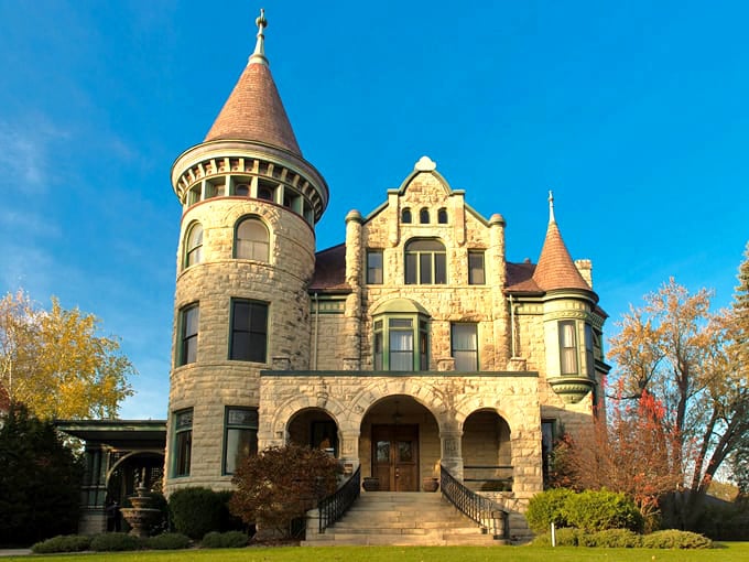 Castle La Crosse's golden stone turrets and impressive architecture make this bed and breakfast a true castle experience in Wisconsin.