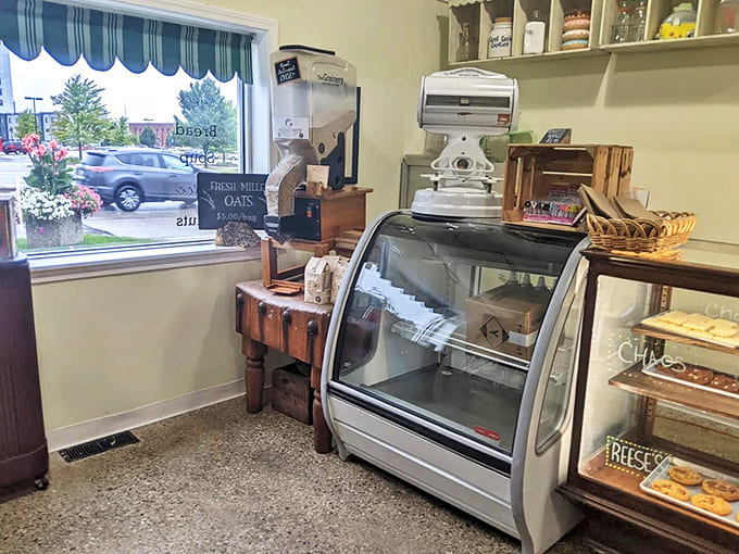 The cozy interior of Morat's houses display cases filled with freshly made donuts, cookies, and breads that locals can't resist.