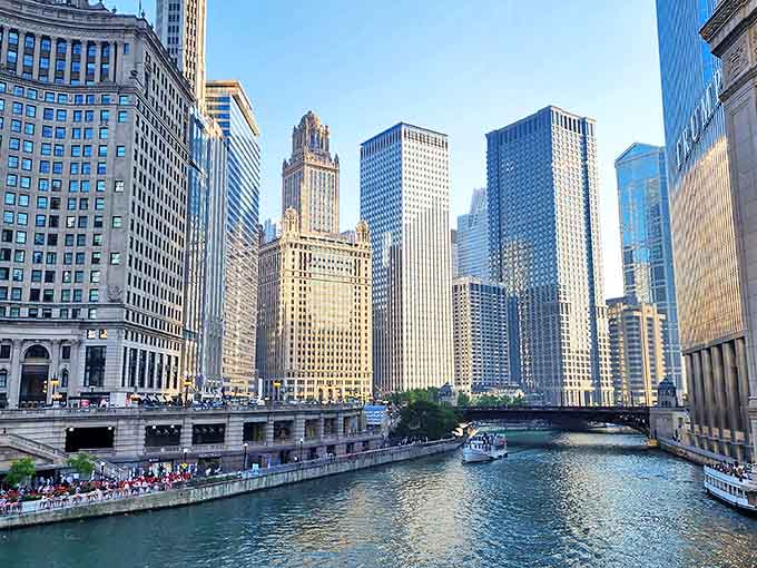 Architectural marvels line both sides of the river, creating a canyon of human achievement that tells Chicago's story through steel, glass, and stone.