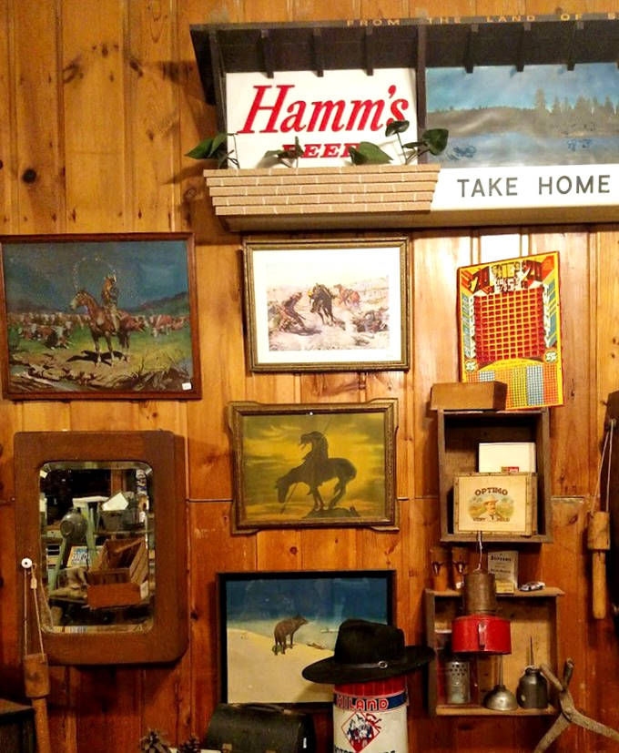 The wall doesn't just display antiques &ndash; it tells America's story through beer signs, western art, and the kind of memorabilia that makes millennials say "that's so retro!"