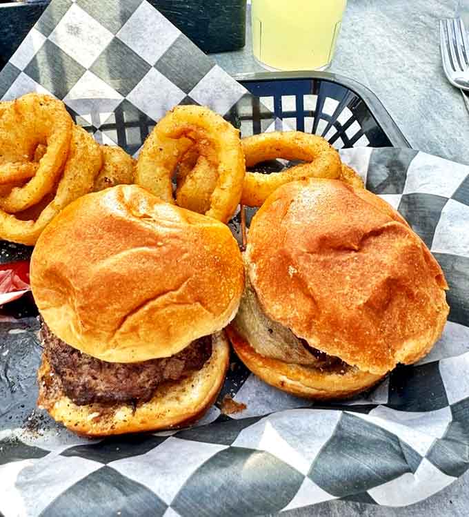 Mini burgers, maximum flavor &ndash; these sliders paired with golden onion rings are what happy hours were invented for.