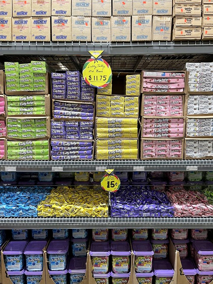 Candy organized with the precision of a library, except instead of books it's sugar and instead of quiet it's pure excitement.
