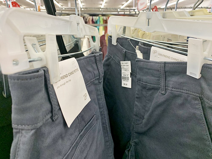 Casual pants organized by color create a rainbow of comfortable possibilities for your lower half's future fashion statements.