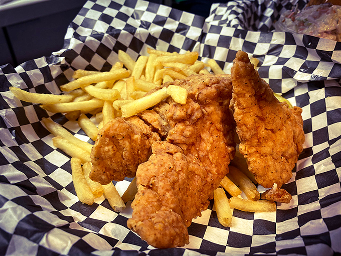Crispy on the outside, juicy on the inside &ndash; these chicken strips might make you temporarily forget about the burgers.