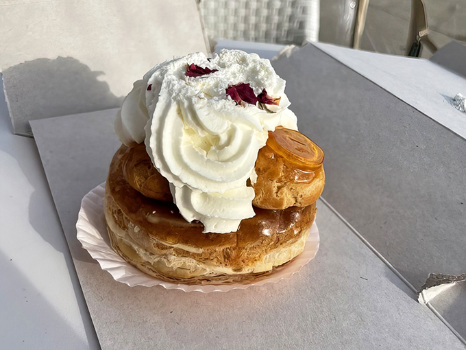 This cloud-like choux pastry topped with ethereal cream could make a French pastry chef weep with joy and possibly question their life choices.
