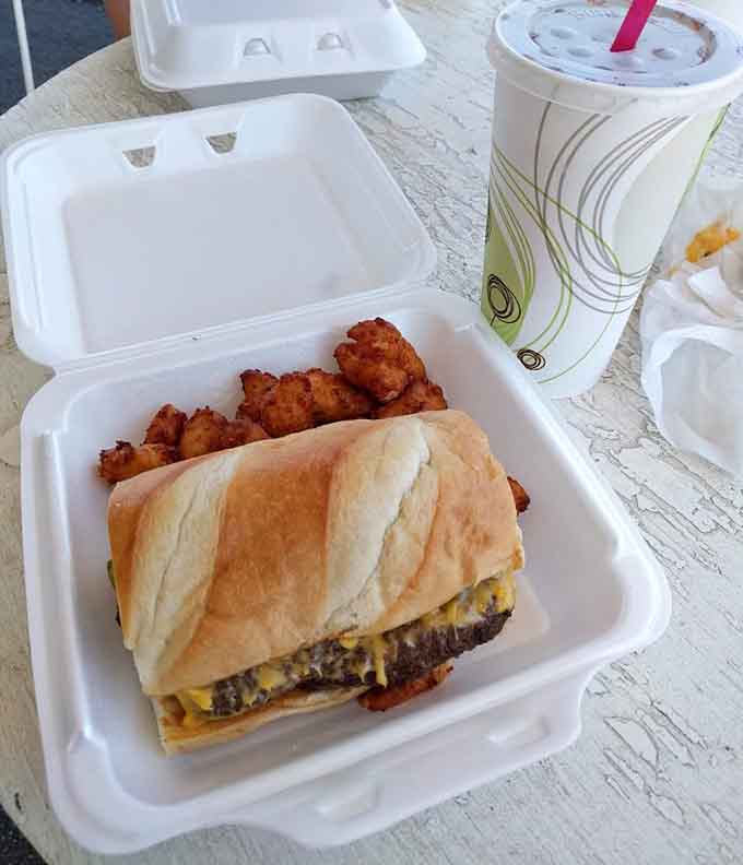 That cheeseburger on a hoagie roll with tater tots looks like it could solve most of life's problems, or at least make you forget them.