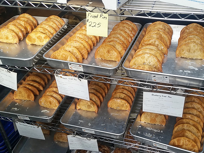 Fried pies lined up like little golden crescents &ndash; portable pockets of fruit filling that make excellent breakfast, dessert, or midnight snacks.
