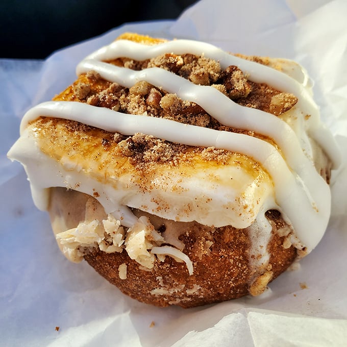 This isn't just a pastry &ndash; it's architecture, it's art, it's what happens when cinnamon and frosting decide to run away together.