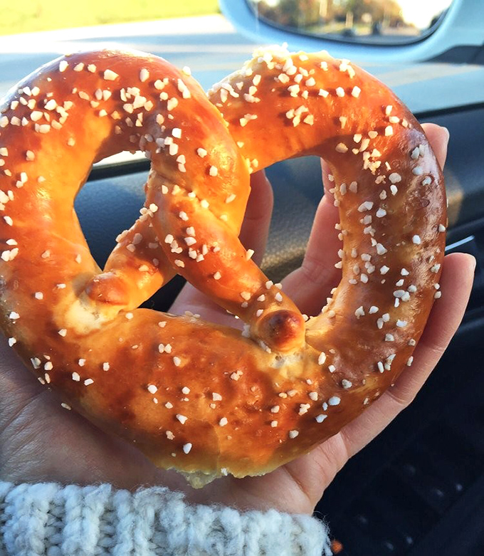 Hand-Sized Soft Pretzel: The perfect portable snack that somehow makes eating while walking feel like a sophisticated culinary experience.
