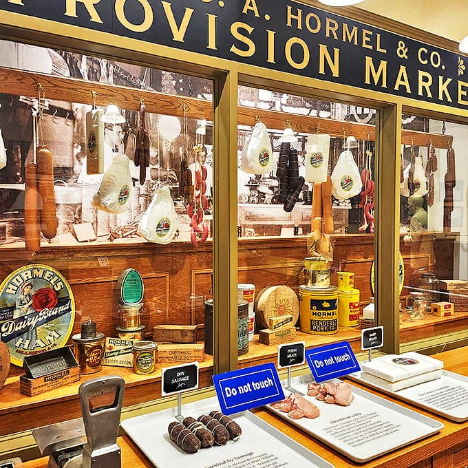Step back in time at the historical Hormel Provision Market display, where SPAM&reg;'s humble Depression-era origins come to life through meticulous period details.