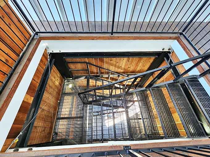 Stairway to postal heaven! The interior stairwell invites visitors upward into the belly of this oversized everyday object turned tourist attraction.