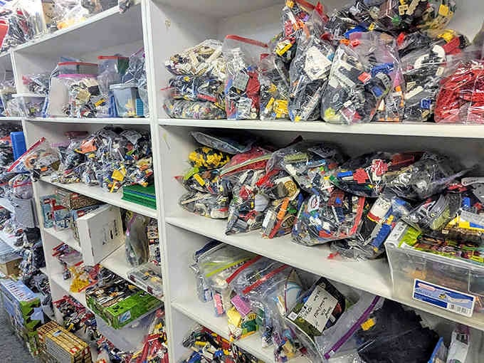 Not just any toy collection, but organized chaos that would make any collector's heart race. Plastic treasures waiting to be discovered!