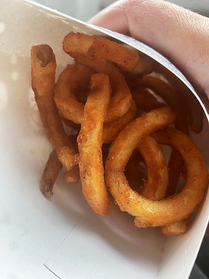 Golden rings of joy: Crispy, perfectly battered onion rings that make a compelling case for being the best supporting actor on Mishler's menu.