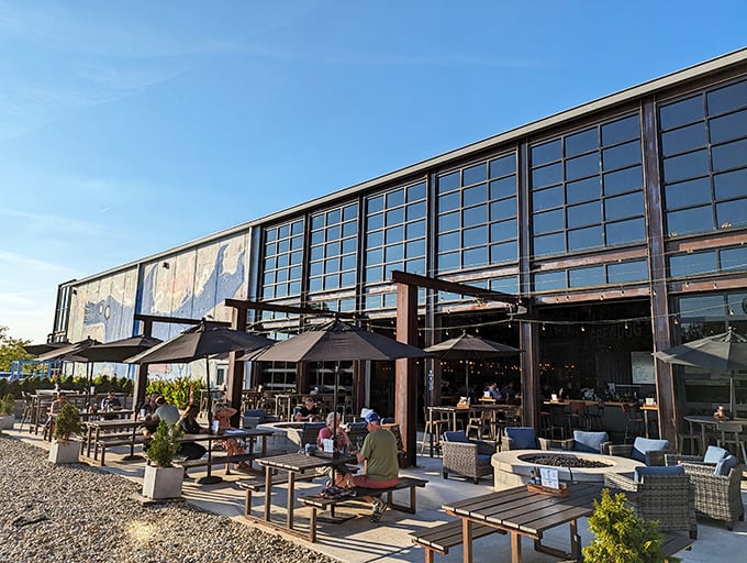 The spacious patio invites lazy afternoon sipping, where fire pits and comfortable seating make "just one more beer" an easy decision.