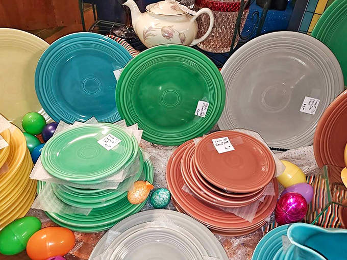Colorful Fiestaware dishes stack like a rainbow of mid-century dining memories &ndash; just like Grandma used to serve Sunday dinner on.