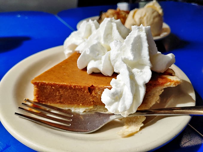 Pumpkin pie with a cloud of whipped cream &ndash; autumn on a plate, no matter what season you visit.