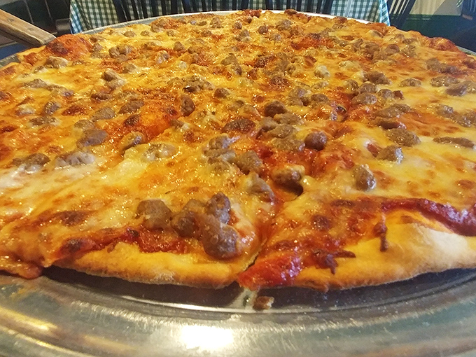 The All Meat pizza is a carnivore's dream, loaded with five different proteins that somehow avoid overwhelming your taste buds.