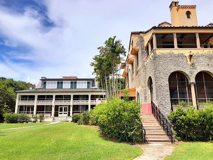 Stone House stands proudly alongside its wooden neighbor, like architectural siblings with completely different personalities but equally fascinating stories.