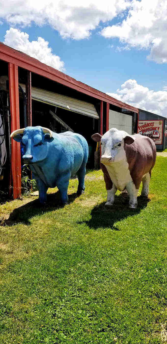 These colorful bovine statues prove that even farm animals get the blues in this whimsical park.