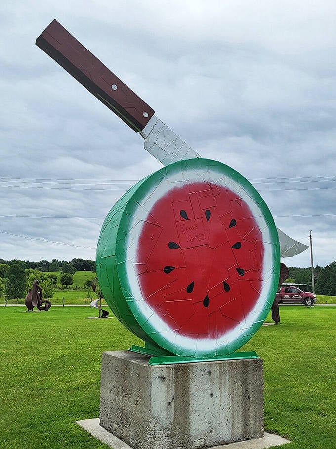 The world's most refreshing-looking slice of watermelon that you definitely shouldn't try to eat. Metal has never looked so juicy!