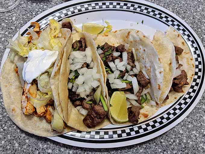 Woody's ventures beyond traditional diner fare with authentic tacos, proving good taste transcends decades and culinary borders.