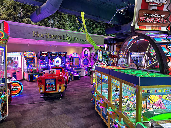 The arcade's neon glow beckons with the promise of tickets, prizes, and the sweet sound of quarters disappearing faster than your vacation budget.