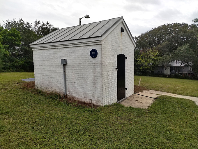 This unassuming white brick building once stored the lifeblood of the lighthouse &ndash; whale oil that powered the guiding light.