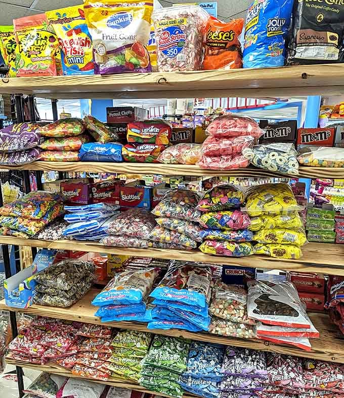 Bags of colorful confections stacked with military precision &ndash; a sugar arsenal ready to demolish diets and ignite joy across Minnesota.