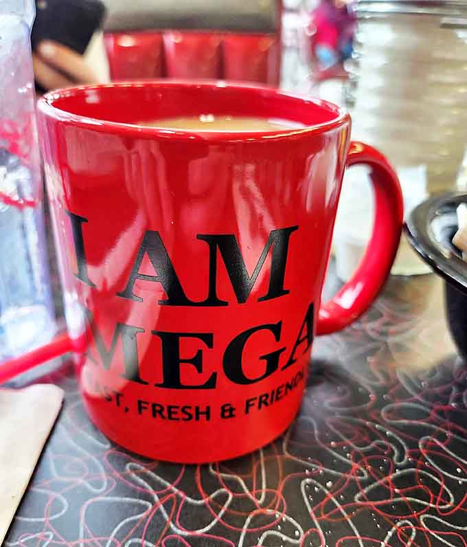 This isn't just caffeine&mdash;it's liquid motivation in a bold red mug that proudly declares "I AM MEGA," and after a few sips, you'll believe it too.