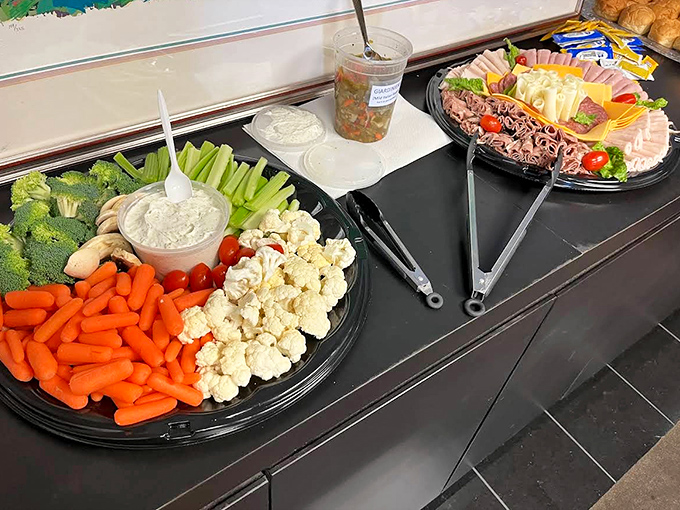 Fresh vegetable and deli meat platters showcase Marino's commitment to quality ingredients for catering and special events.