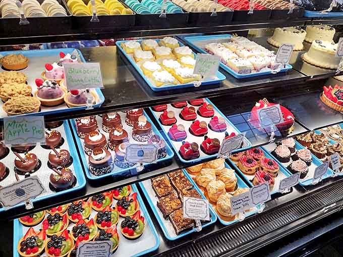 The dessert case is where willpower goes to die, with colorful treats that make "just one" the biggest lie you'll tell yourself today.