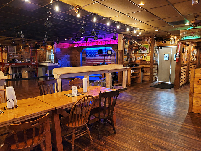 
The dining area whispers promises of comfort and satisfaction, with rustic wooden tables that have witnessed countless "mmms" and "oh my goodness" moments.