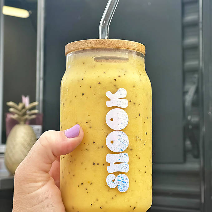 Sunshine in a jar – this mango-based smoothie comes in eco-friendly packaging that's as thoughtful as the recipe itself.