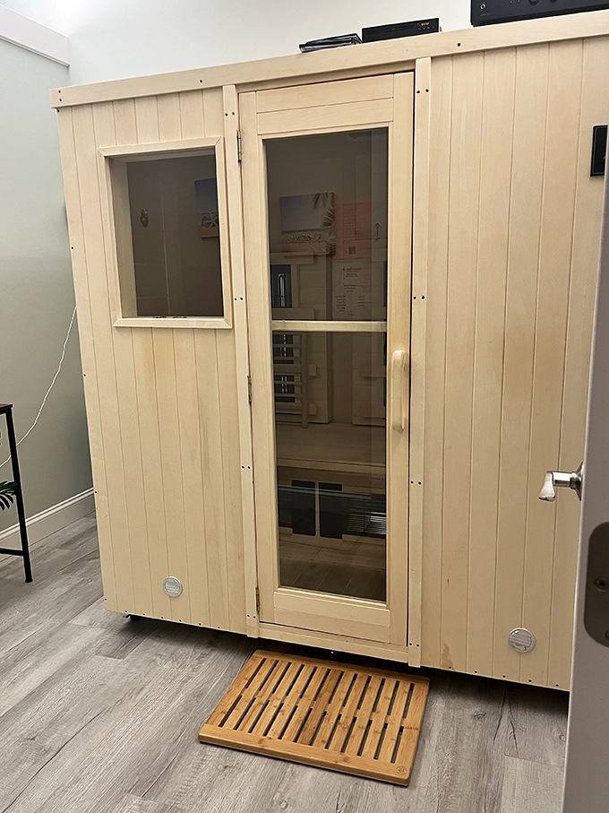 The infrared sauna offers deep-penetrating heat without the "help, I'm melting" feeling of traditional saunas. Detox never looked so good.