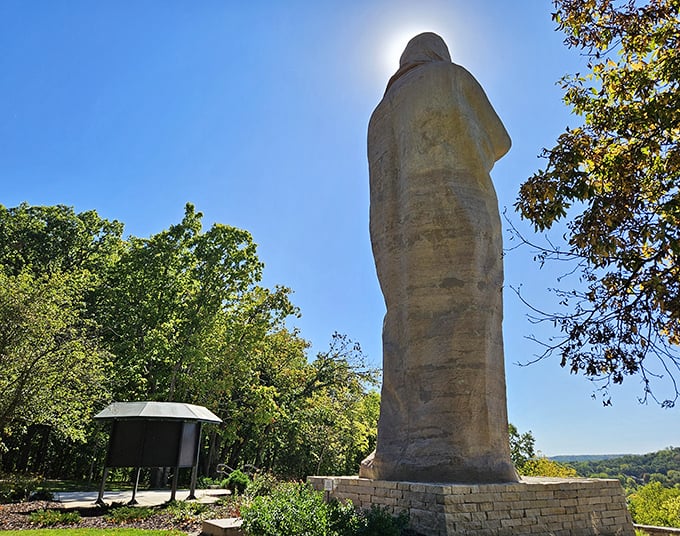 The massive structure commands attention from every angle, a testament to artist Lorado Taft's ambitious vision and engineering prowess.