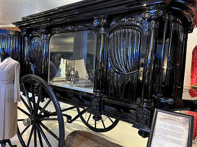 Ornate carvings and polished surfaces make this horse-drawn hearse a masterpiece of Victorian craftsmanship &ndash; they sure don't make 'em like this anymore!