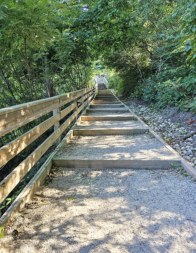 These wooden steps lead adventurers between beach and bluff, each tread offering increasingly spectacular views. The stairway to heaven might actually be in Lake Bluff!